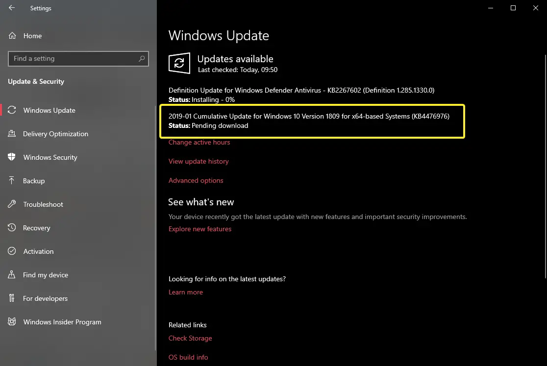 Direct Download for KB4476976 Update Build 17763.292 (Offline Installer)